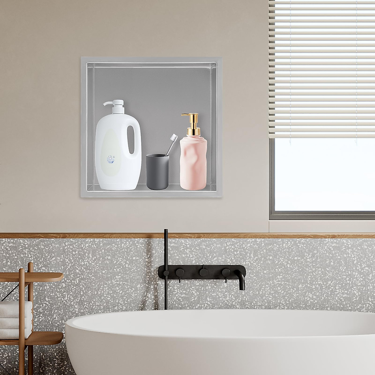 12"x12" Shower Niche, NO Tile Needed Shower Niche, Stainless Steel Wall Niche, Square Wall-Inserted Niche Recessed, Silver Grey Niche Recessed Shower Shelf, Bathroom Niche, Bathroom Shelf Organizer