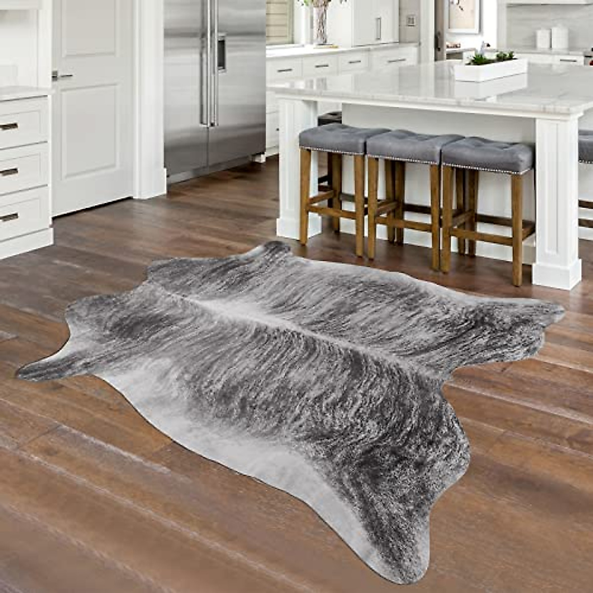 Softlife Faux Cowhide Rug, 4.6 x 5.2 Feet Cow Hides and Skins Rug for Living Room, Western Rug for Decorating Room, Cute Cow Area Rugs for Home, Faux Animal Fur Rug, Grey