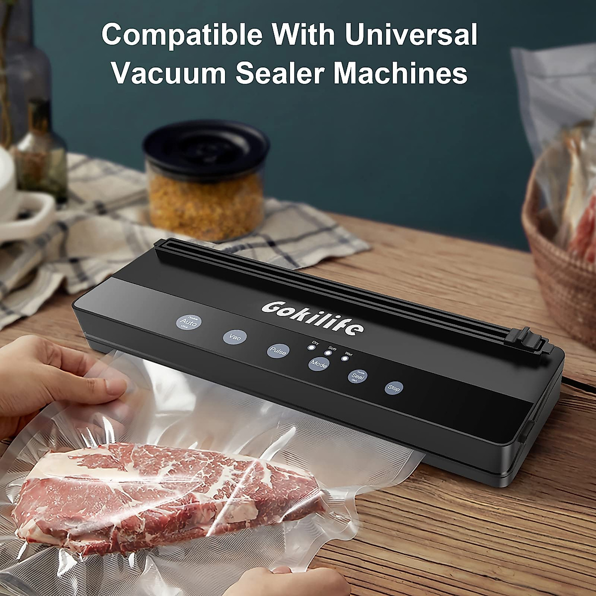 Gokilife Vacuum Sealer Bags, 8" x 20' 10" x 20' 11" x 20' Food Vacuum Bags Rolls 3 Pack, BPA Free, Heavy Duty, Cut to Size Roll for Vac Storage, Meal Prep or Sous Vide