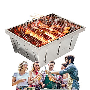 Camping Fire Pit, Portable Camping Grills, Foldable Camping Firepit, Backpacking BBQ Grill, Wood Burning Fire Pit, Outdoor Campfire Stove, Hiking Grills with Storage Bag, for Cooking Bonfire Patio