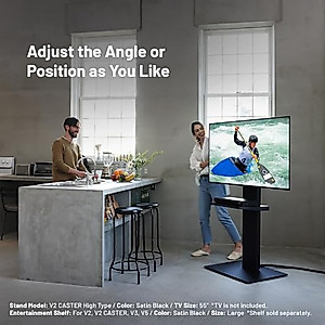 WALL V2 Caster High Type, Japanese Rolling Portable Free-Standing 32-60 Inch Universal TV Stand with Concealed Wheels - Satin Black