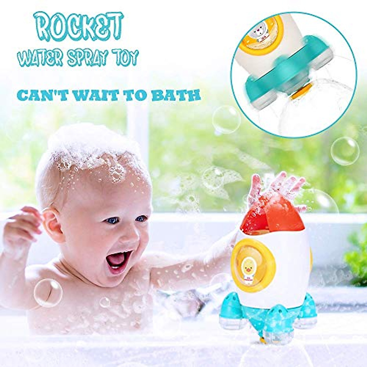 Baby Bath Toy, Spray Water Bathtub Toy, Space Rocket Fountain Shower Toys, Fun Bath Time Tub Toy,Gift for 18 Months,2,3 Year Olds Infants Toddlers Boys Girls Kids Children