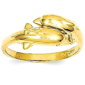 IceCarats 14K Yellow Gold Sea Dolphin Ocean Fish Beach Nautical Ring Size 6