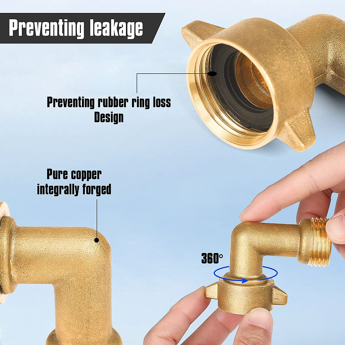 JuKonn,90 Degree Hose Elbow, Garden Hose Elbow For RV Water Hoses, 3/4" Solid Brass Hose Connect, Residential Outdoor Faucets, Rv Freshwater Hoses &Fittings 2 Pack