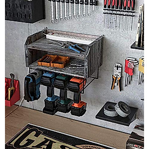 J JACKCUBE DESIGN Power Tool Organizer and Storage, Drill Holder Wall Mount Charging Station Garage Storage Cabinets - MK681A (Rustic Wood)