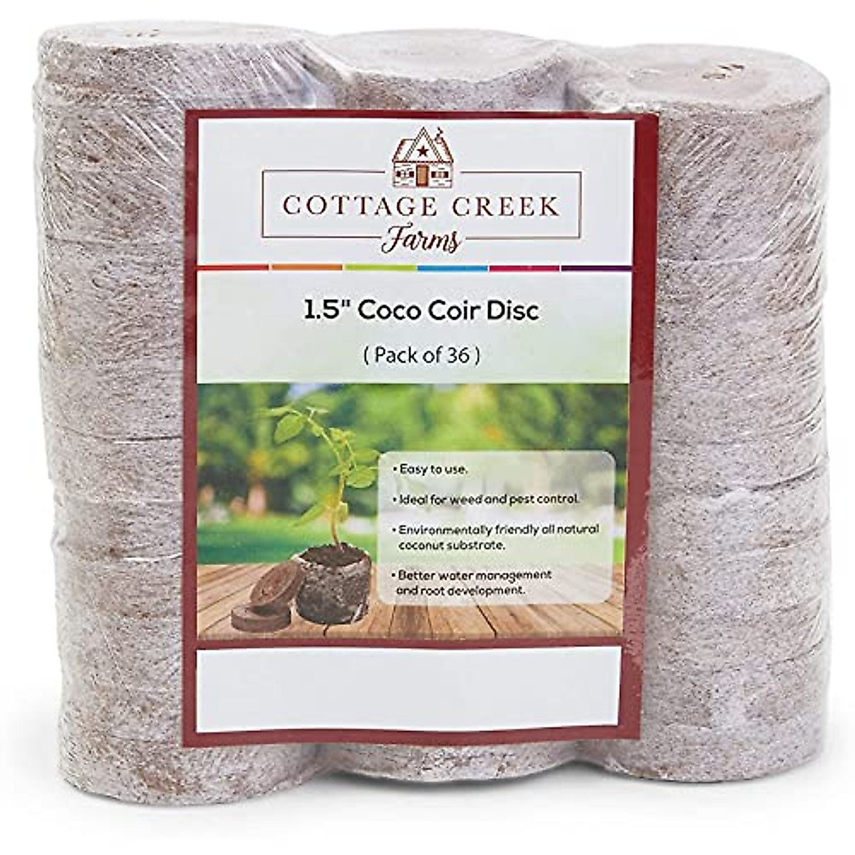 Coco Coir Pellets, Soil Disks Wrapped in Non-Woven Fabric (1.5 in, 36 Pack)