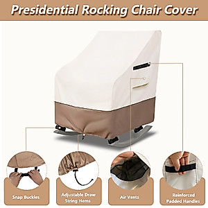 Krismile Outdoor Rocking Chair Cover 2 Pack,Heavy Duty Waterproof Patio Rocking Chairs Cover for 27" W x 34" D x 45" H Presidential Rocking Chair(Beige,Cover Only)