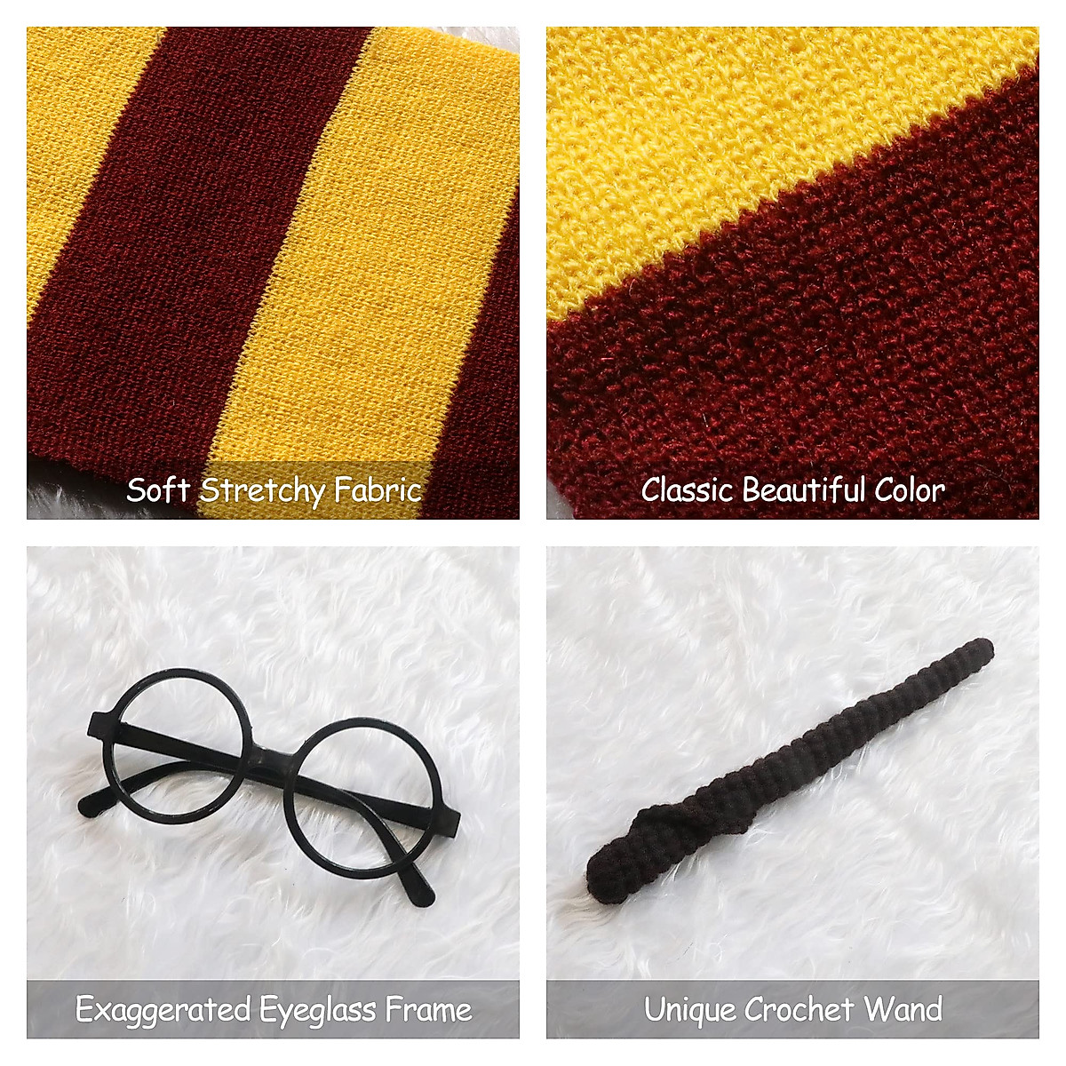 M&G House Newborn Photography Props Magic Novelty Scarf Wizard Glasses Crochet Wand Halloween Baby Photoshoot Props Scarf Eyeglass Baby Photo Props Halloween Cosplay Scarf Party Costume Supplies