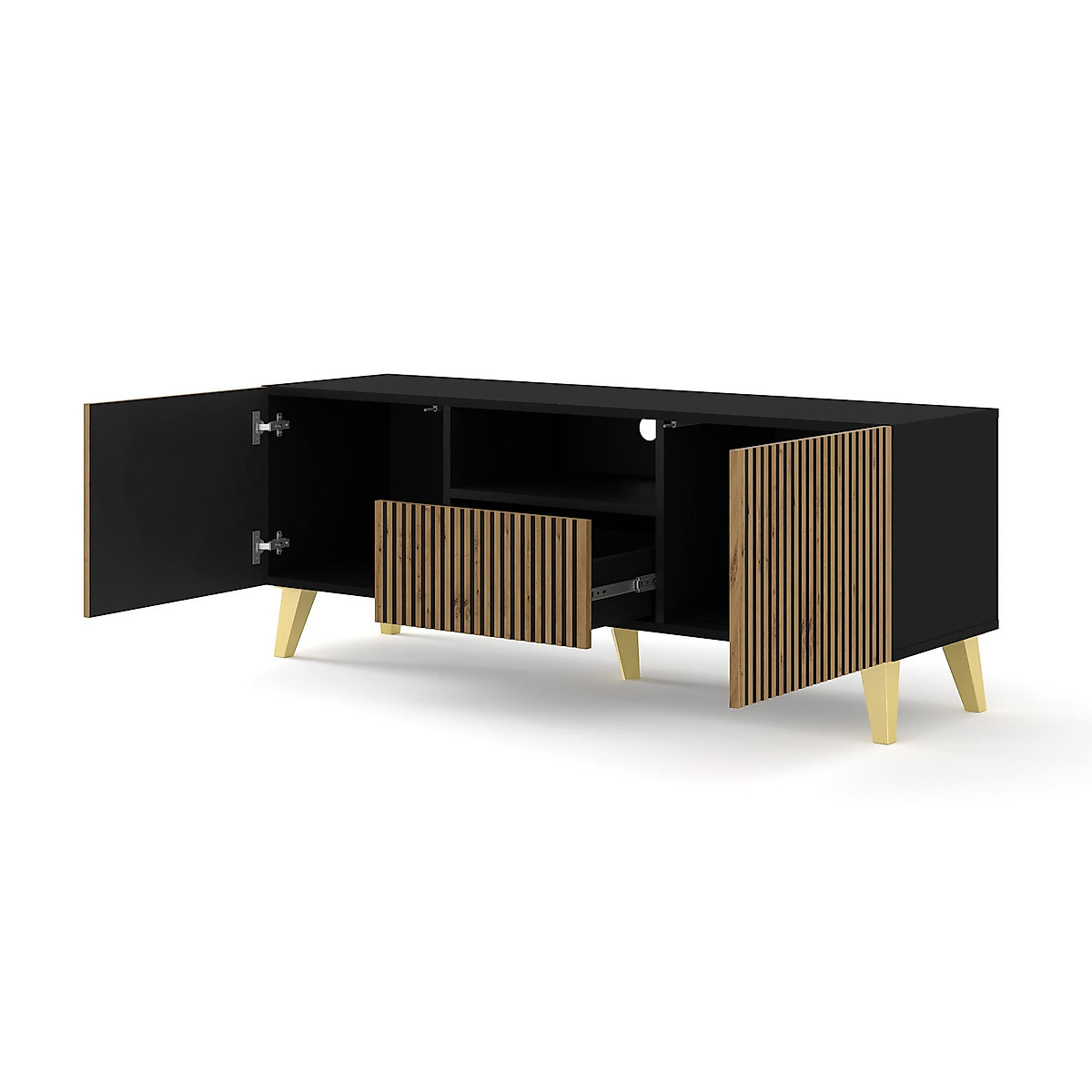 Homlando The Ravenna Living Room 3 Piece Set - TV Stand Ravenna Cabinet - Sideboard Chest of Drawers - Coffee Table - Made in EU Modern Furniture - Black/Natural Oak