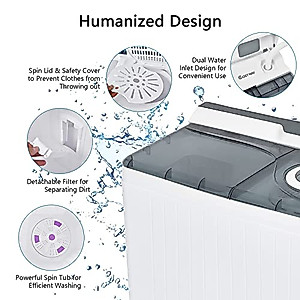 Mayjooy Portable Washing Machine, 26lbs Twin Tub Washer (18lbs) & Spinner (8lbs) Combo, Compact Laundry Machine w/3 Control Knobs, Timer Function & Built-in Drain Pump, for Apartment/RV/Dorm (Grey)