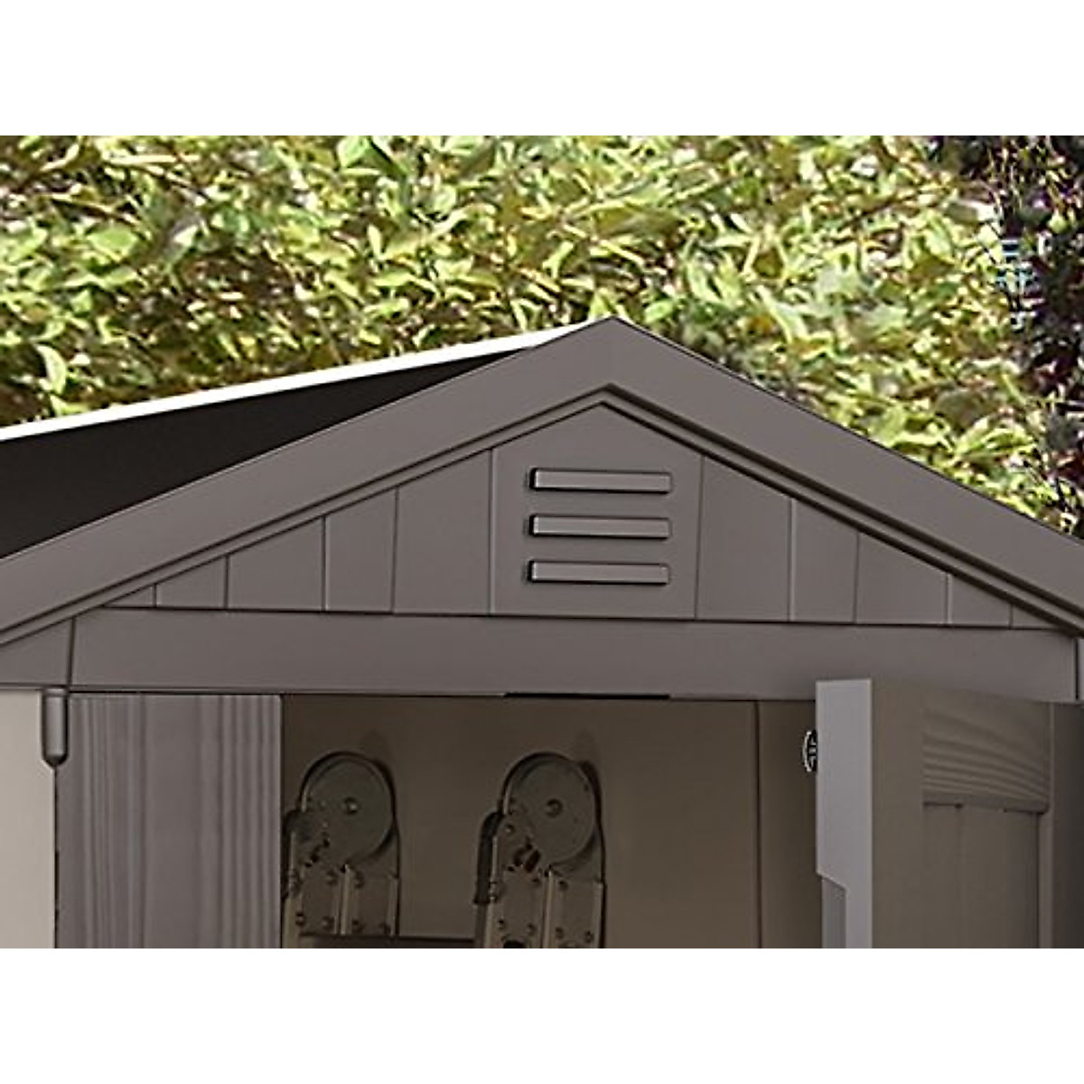 Keter Factor 4x6 Outdoor Storage Shed | Store Patio Furniture, Garden tools, Bike accesories, beach chairs, or Lawn Mowers | Taupe & Brown