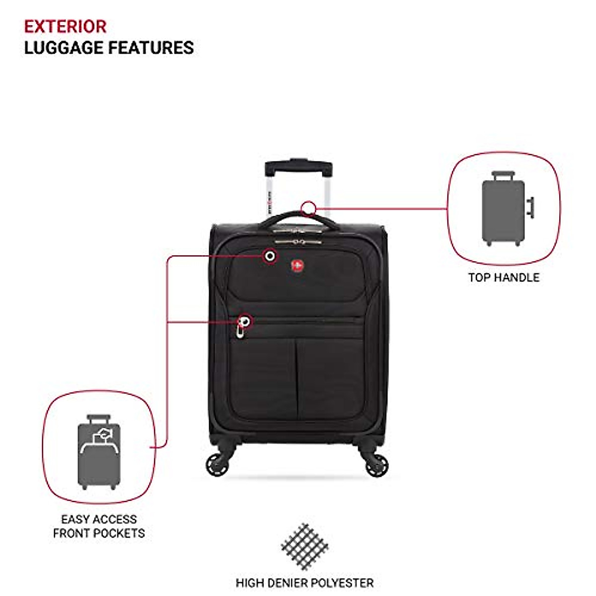 SwissGear 4010 Softside Luggage with Spinner Wheels, Black, Carry-On 18-Inch