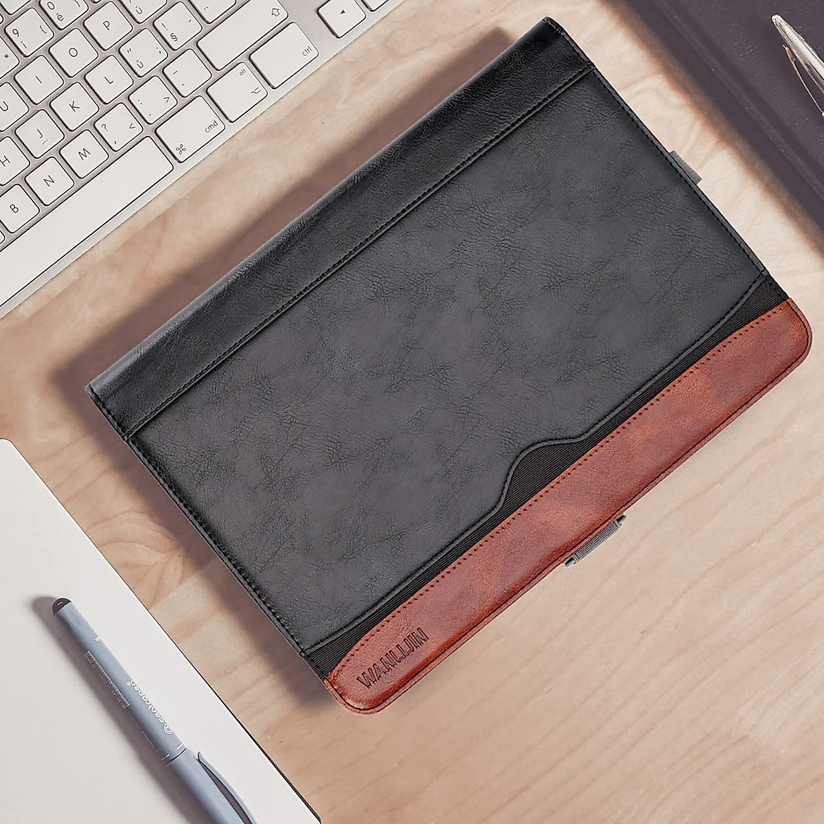 WANLIJIN 9-11 Inch Universal Tablet Case, PU Leather Stand Folio Universal Protective Cover for 9"-11" Tablet, with Pencil Holder and Multiple Viewing Angles (Black/Brown)