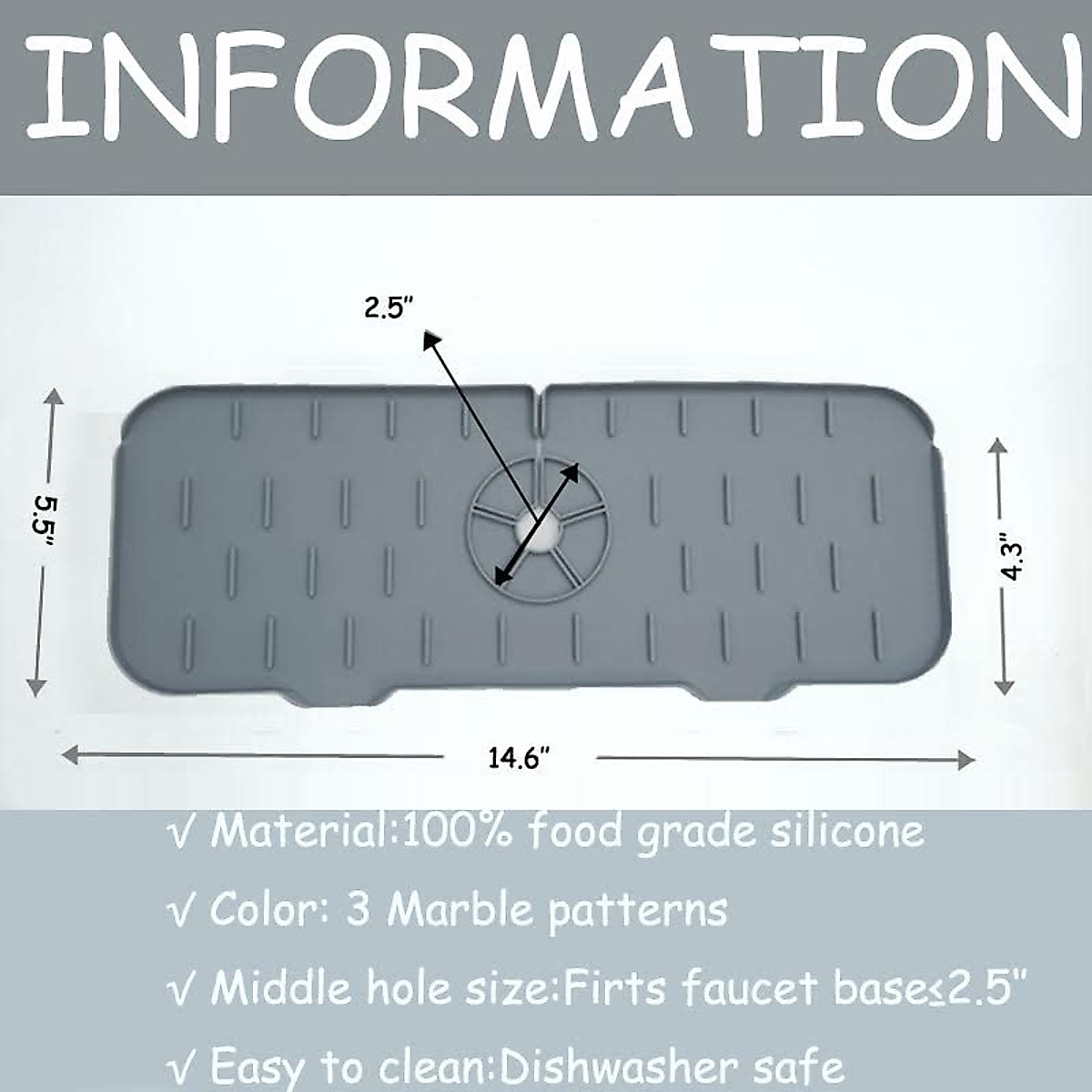 Zenc Kitchen Sink Mat, Silicone Sink Mat, Water Mat, Sink Mat (Grey)