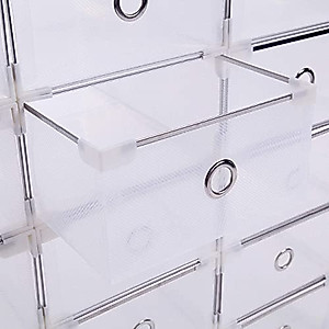 Senhill 12 Pack Shoe Storage Stackable Shoe Box Foldable Clear Plastic Shoes Holder Cabinet Transparent DIY Shoes Organizer Drawer Type Shoe Case Container