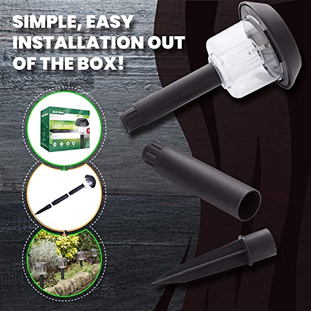 Signature Garden Solar Garden Lights - Auto On/Off Outdoor Bright Solar Pathway Lights - All-Weather/Waterproof Outdoor Solar Lights for Yard, Garden, or Driveway (8-Pack, Black)