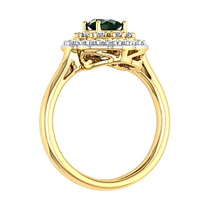1.05 Carat Oval Shape Emerald and Round Diamond Engagement Ring in 10K Yellow Gold (Ring Size 6.75)