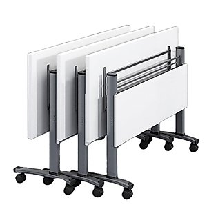 3 pcs Foldable Meeting Tables, Flip Top Mobile Training Table with Modesty,Storage Layer and Lockable Wheels, Ready to Unfold and Use (Color : A, Size : 80 * 40 * 75cm)