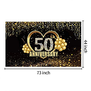 Yoaokiy 50th Wedding Anniversary Banner Backdrop Decorations, Gold Happy 50 Anniversary Party Supplies, Extra Large 50 Year Anniversary Decor Poster Photography (6 X 3.6ft)