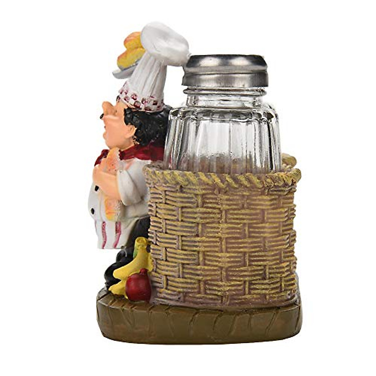 Salt and Pepper Shakers Set, Cute Fat Chef Decorative Statue Spice Organizer, with Holder Figurine Gift for Family, Kitchen, Restaurant, Cafe, Bakery (E14-15018-B)