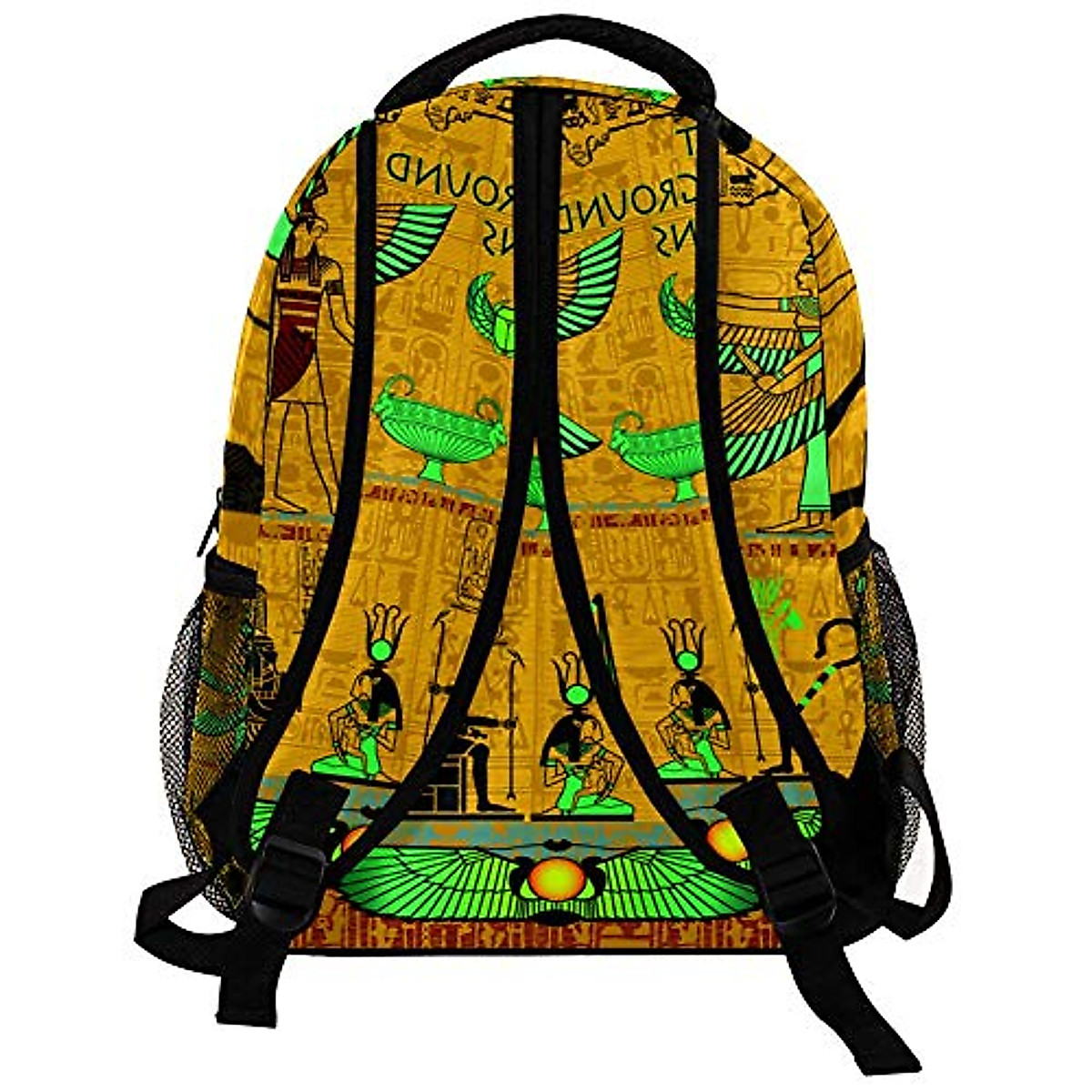 Ancient Egyptian Decor Deities And Gold Background With Hieroglyphs Backpack Casual Sports Daypack Travel School Bag with Multiple Pockets for Men Women College