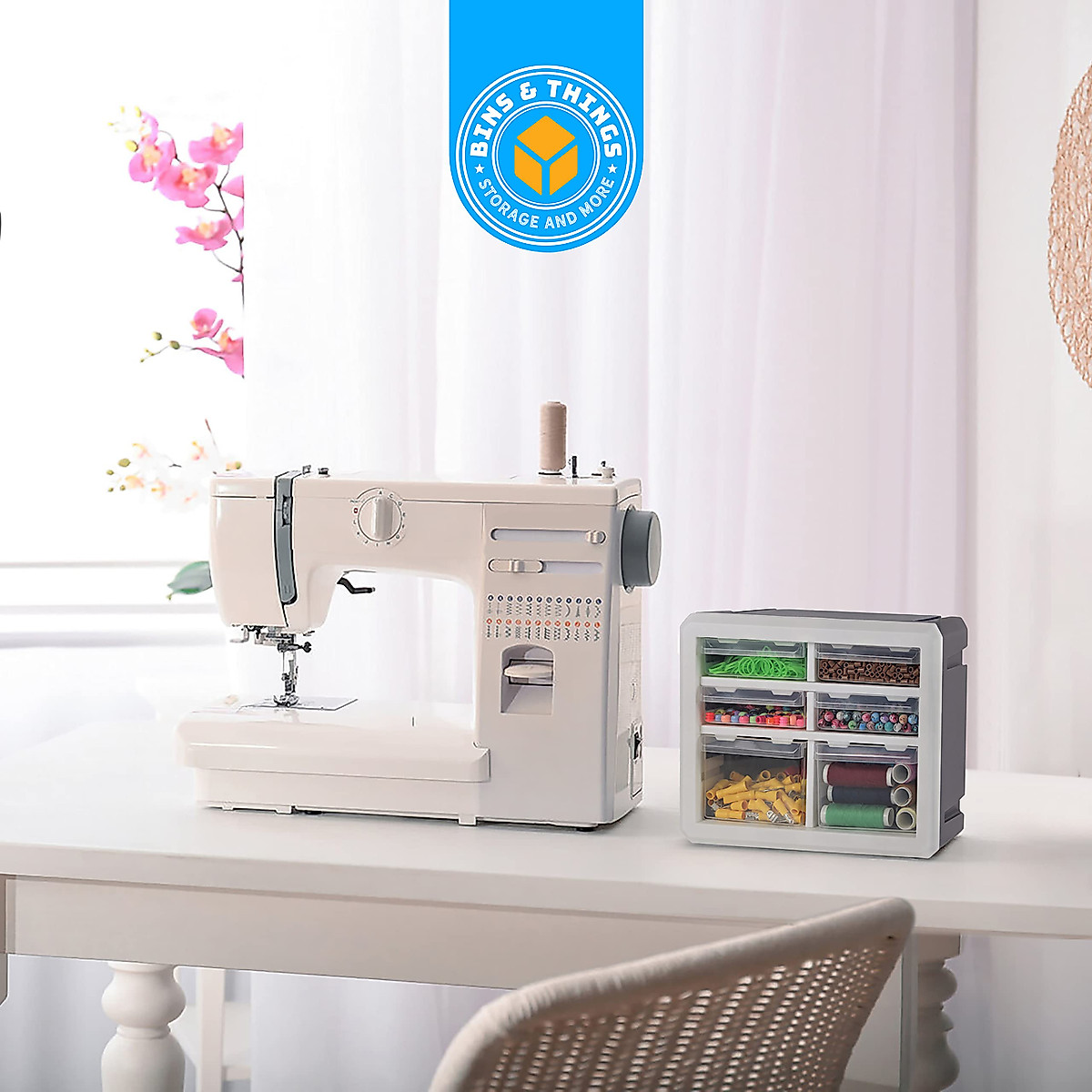 Bins & Things Mini Desk Craft Organizer 6 Small Drawers with Removable Dividers, Arts & Crafts Parts, Teacher Toolbox Organizer, Sewing Craft Cabinet, Hardware Organizers (9.25 x 5.5 x 7.75)