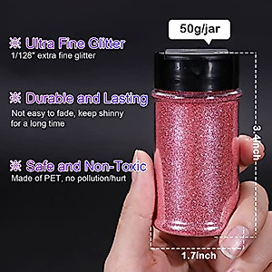 HTVRONT Pink Fine Glitter for Crafts - 50g/1.76oz Ultra Glitter for Resin, 1/128''Portable Extra Fine Glitter Powder for Nails, Tumblers, Ornaments, Makeup, Body Resin Glitter Bulk, Pink Glitter