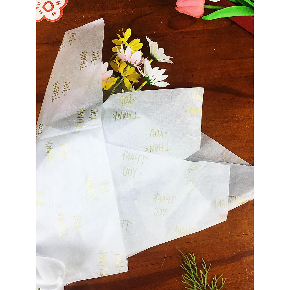 Bzumoot Gift Wrap Tissue Paper for Gift Bags 50 Sheets Thank You 20 * 28 Inches Tissue Paper Wrapping Large White Gold Bulk DIY Tissue Paper for Graduation Birthday Thanksgiving (Thank You Love)
