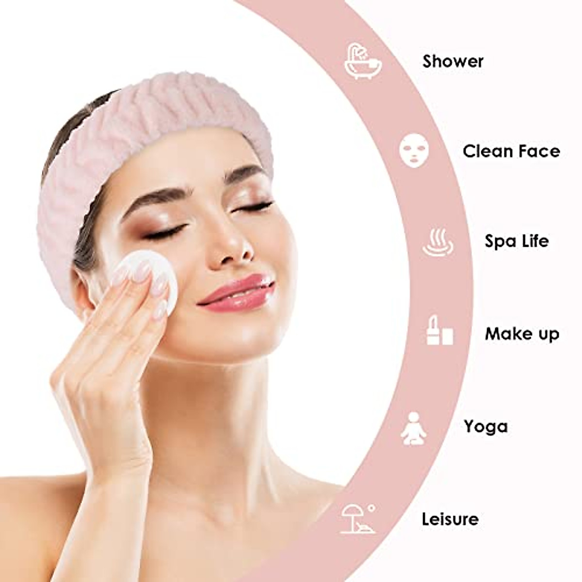WLLHYF Spa Headband Wrist Washband Face Wash Set Facial Makeup Hair Band Microfiber Shower Head Wraps Adjustable Wrist Wash Bands Prevent Liquid from Arms Spilling for Women Girls