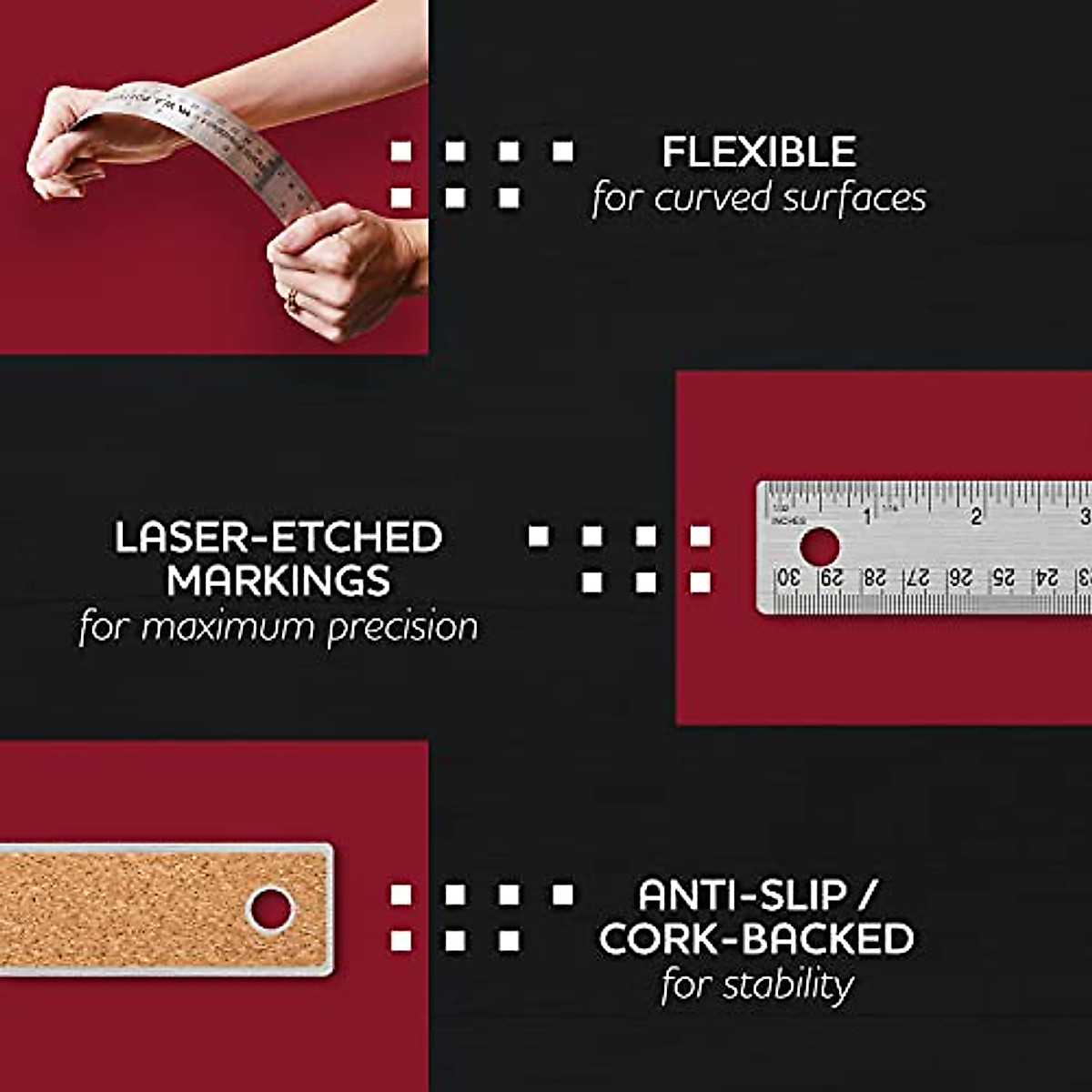 Breman Precision Metal Ruler 18 Inch - Stainless Steel Cork Back Metal Ruler - Premium Steel Straight Edge 18 inch Metal Ruler - Flexible Stainless Steel Ruler - Imperial and Metric Ruler