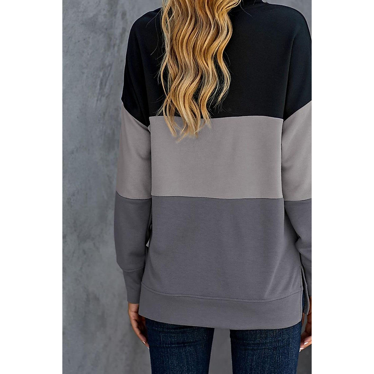 KINGFEN Womens Fall Fashion Clothes 2024 Oversized Crewneck Sweatshirt Long Sleeve Casual Shirts Plain Color Block Lightweight Pullover Sweatshirts No Hood Comfy Tops Outfits Sweaters Black Small