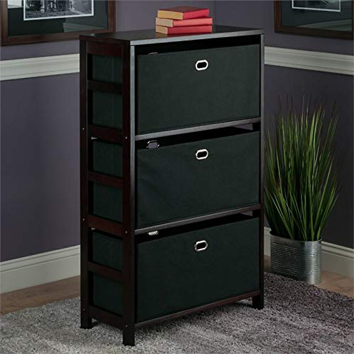 Winsome Torino 4-PC Set Shelf w Fabric Baskets Storage and Organization, Espresso/Black