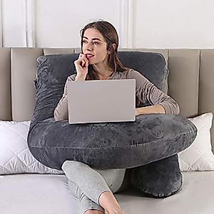CDEN Pregnancy Pillow, J Shaped Full Body Pillow 57", Maternity Pillow Support for Back, Legs, Neck, HIPS for Pregnant Women with Removable Washable Velvet Cover(Darkgrey)