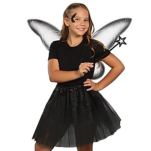 Funcredible Fairy Costume Accessories - Black Fairy Wings and Fairy Star Wand, Glitter - Tooth Fairy Cosplay Outfit for Women and Girls