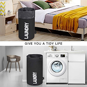 WOWLIVE Extra Large Foldable Laundry Bag Durable Laundry Basket Collapsible Laundry Hamper Backpack Dirty Clothes Hamper Standing Waterproof Hampers for Laundry Dorm Room (Black)