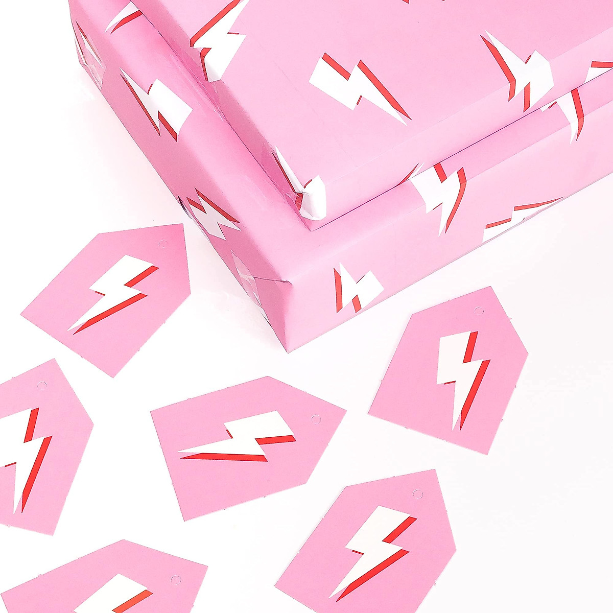 CENTRAL 23 - Fun Wrapping Paper for Girls - 6 Sheets of Giftwrap - For Men Women - Lightning Bolts - Pink White Red - Recyclable