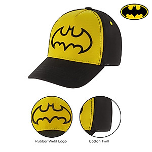 DC Comics Boys Baseball Cap, Batman Adjustable Toddler Hat, Ages 2-4, Black/Yellow