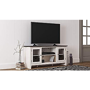 Signature Design by Ashley Dorrinson Farmhouse TV Stand with Fireplace Option, Fits TVs up to 58", Whitewash