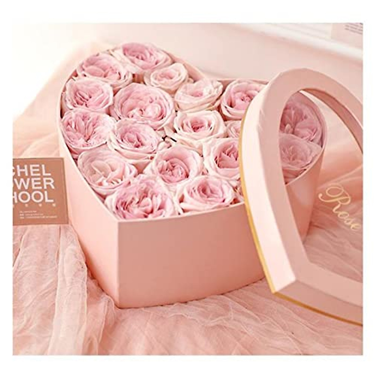 DWIPER Pink Heart Shaped Gift Boxes for Flowers Packaging with Clear Lid for Christmas, Hanukkah, Graduations, Weddings, Birthdays, Groom Gifts, Engagement Wrap Flowers, Candy and Gifts Set of 2(M/L)