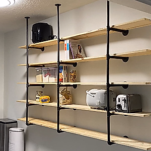 HITOMEN Industrial Iron Pipe Shelves, 2 Set 5-Tier, 70" Tall, 12" Depth, DIY Open Bookshelf Bookcase, Wall Mounted Vintage Retro Shelving, Rustic Farmhouse Pantry Kitchen Storage, Black Shelf Brackets