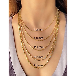 JEWELHEART 14K Real Gold Round Box Chain 1.3mm Yellow Real Gold Chains For Men Diamond Cut Link Chain Necklace For Women with Lobster Clasp 22"