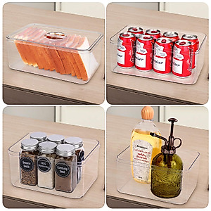 5 Pack Clear Plastic Storage Bins with Bamboo Lids, Stackable Storage Containers for Organizing Medicine Cabinet Organizer, Craft Room, Bread Box