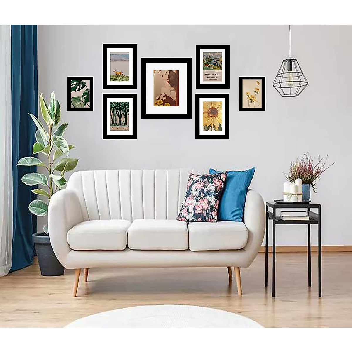 Wiscet 5x7 Picture Frame Set of 9, Display Pictures 4x6 with Mat or 5 x 7 Without Mat, Photo Frame for Wall Mounting or Tabletop Display, Black.