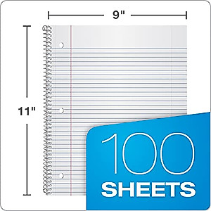 Oxford College Ruled Spiral Notebook 8.5 X 11 - Pack of 4 - College Ruled Paper - 1 Subject - Durable Plastic Cover -100 Sheets With Divider Pocket folder