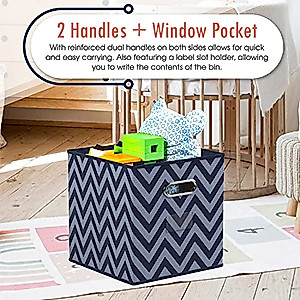 Ornavo Home Foldable Storage Bins Basket Cube Organizer With Dual Handles and Window Pocket - 6 Pack - 12" L x 12" W x 12" H - Chevron Navy