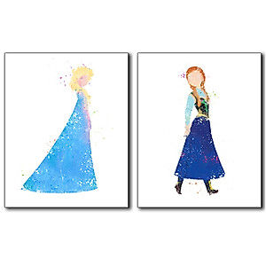 Princess Watercolor Prints - Set of 9 (8 inches x 10 inches) Photos - Rapunzel Ariel Aurora Elsa Anna Jasmine Cinderella Snow White Belle