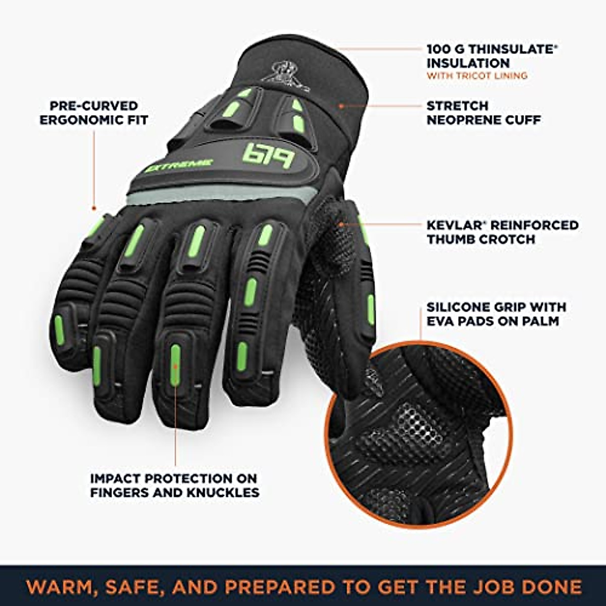 RefrigiWear Insulated Extreme Freezer Gloves, Winter Work Gloves, -30°F Comfort Rating (Black, Large)