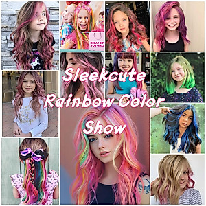 Dark Purple Colored Hair Extensions Sleekcute, Clip in Straight Synthetic Hairpieces 22 Inch, Party Highlights Colorful Hair Extensions for Kids, Women & Girls (Dark Purple)