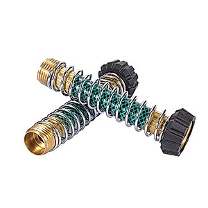 Garden Hose Coiled Spring Protector with Solid Brass Faucet Hoses Coupling Adapter Extension with Comfortable Rubberized Grip 2pcs
