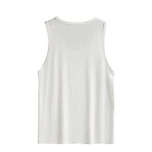 COZYEASE Men's Rib Knit Round Neck Sleeveless Solid Tank Top Bodycon Casual Plain Undershirts Top White M